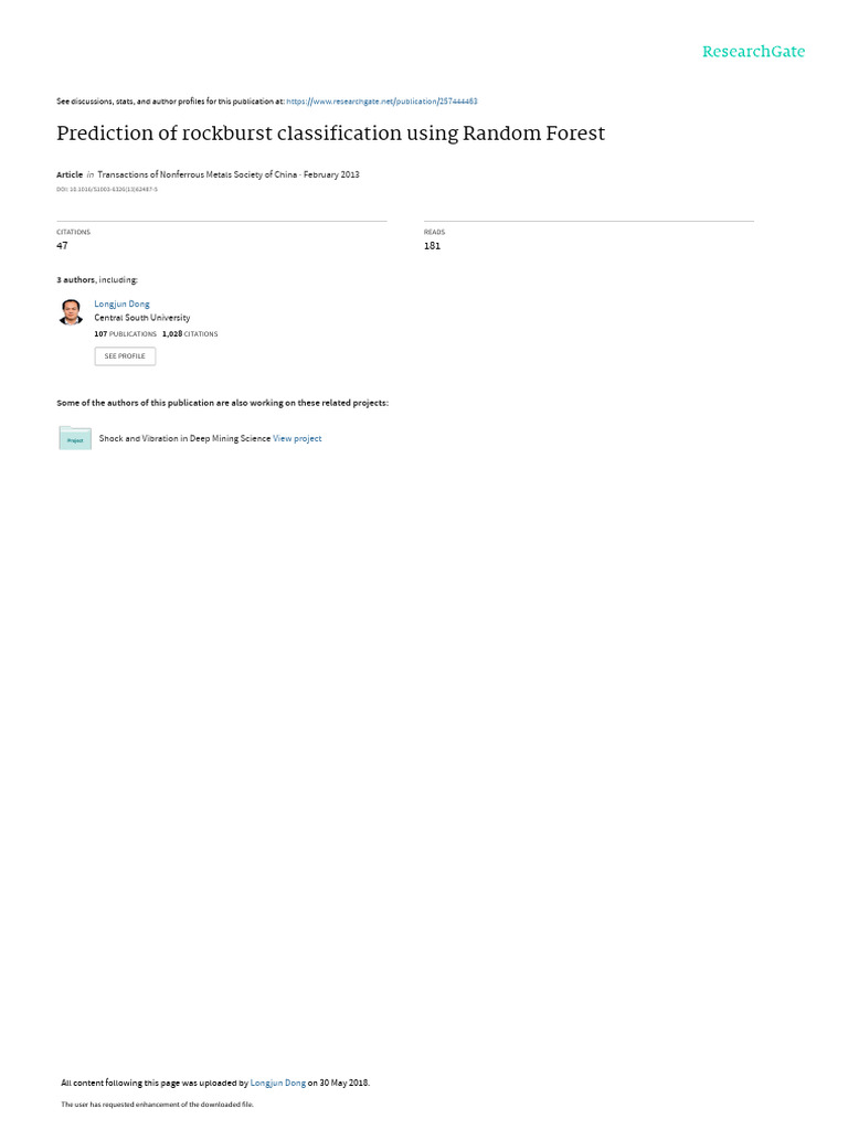 Prediction of Rockburst Classification Using Rando | PDF | Fracture | Earthquakes