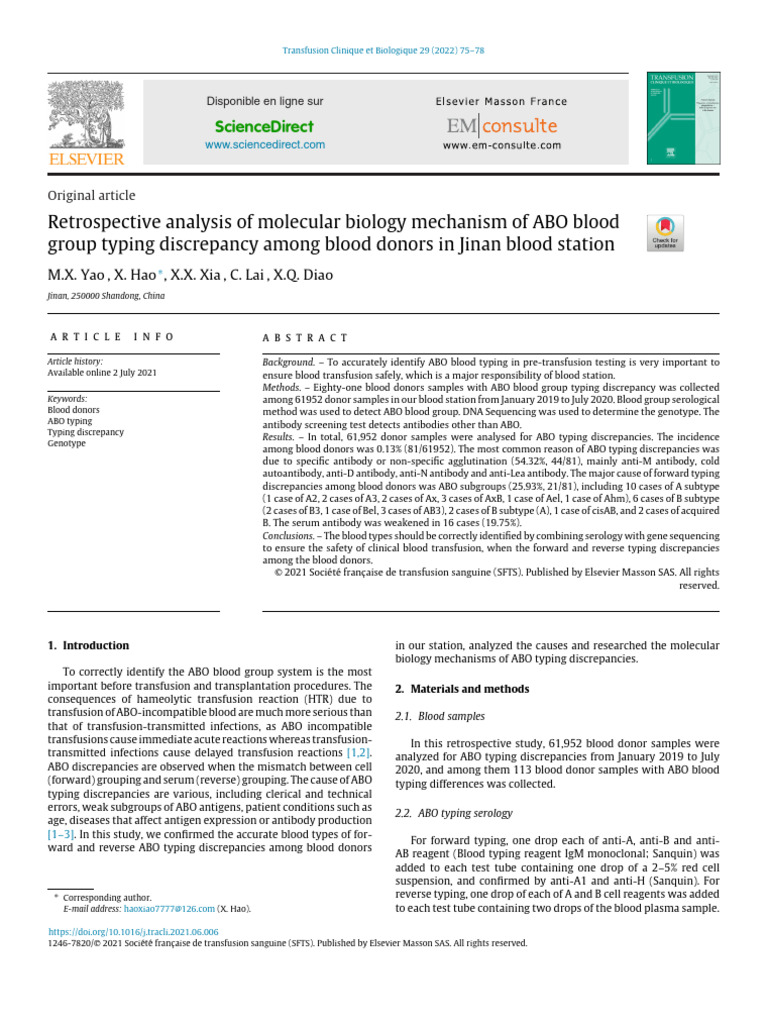 ABO Blood Typing Discrepancy Analysis | PDF | Blood Type | Clinical ...