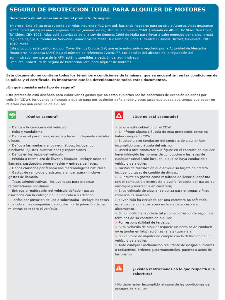 IPID Atlas Full+Protection+ (EU) ES | PDF | Seguro | Póliza de seguros