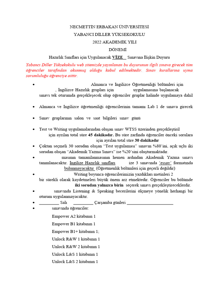 VİZE 3 DUYURU METNİ | PDF