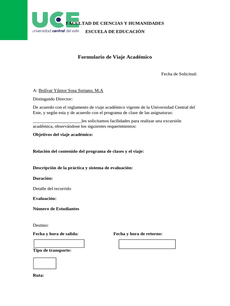 Formulario de Viaje Académico. | PDF