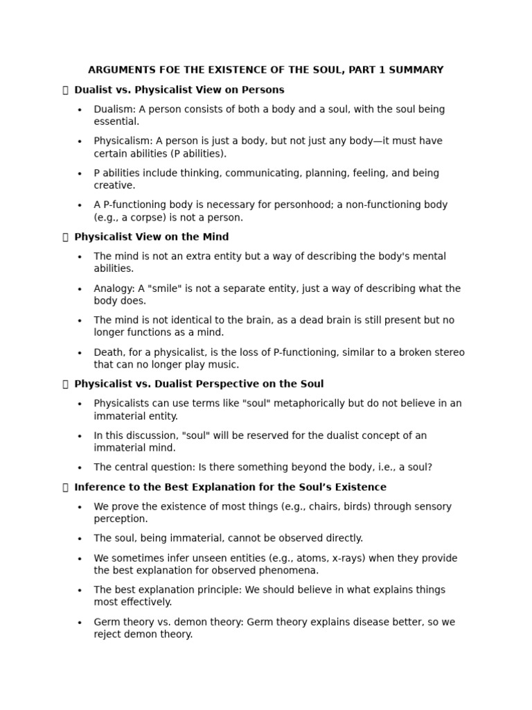 Arguments For The Existence of The Soul Part 1 Summary | PDF | Soul | Mind