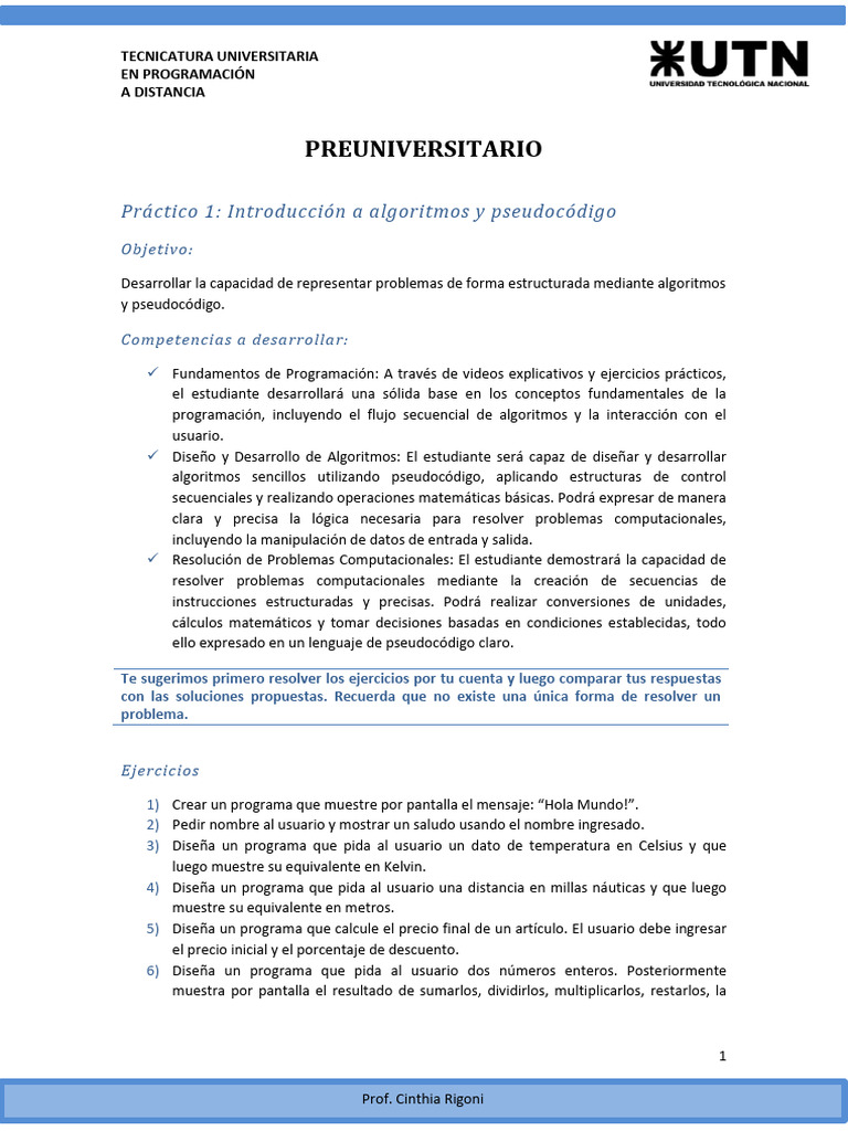 TP 1 Secuenciales - UTN | PDF | Algoritmos | Programa de computadora