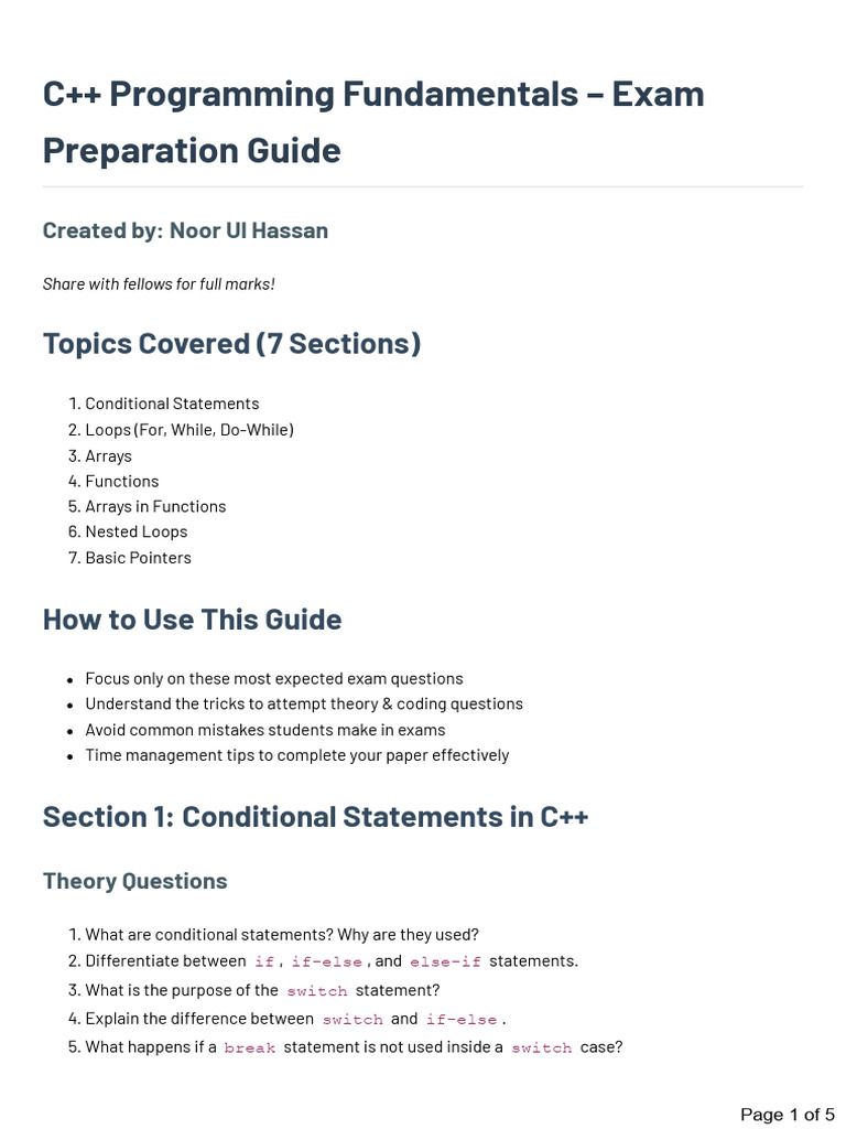 Programming Fundamentals – Exam Preparation Guide | PDF | Pointer (Computer Programming ...