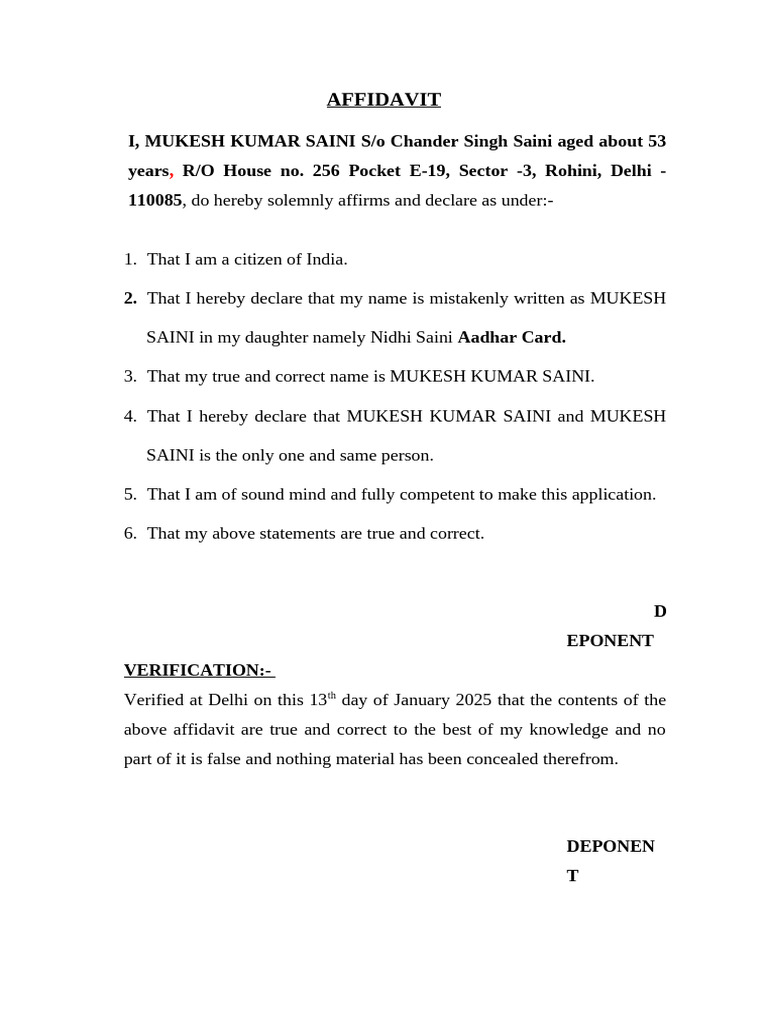 Mukesh Saini Affidavit | PDF