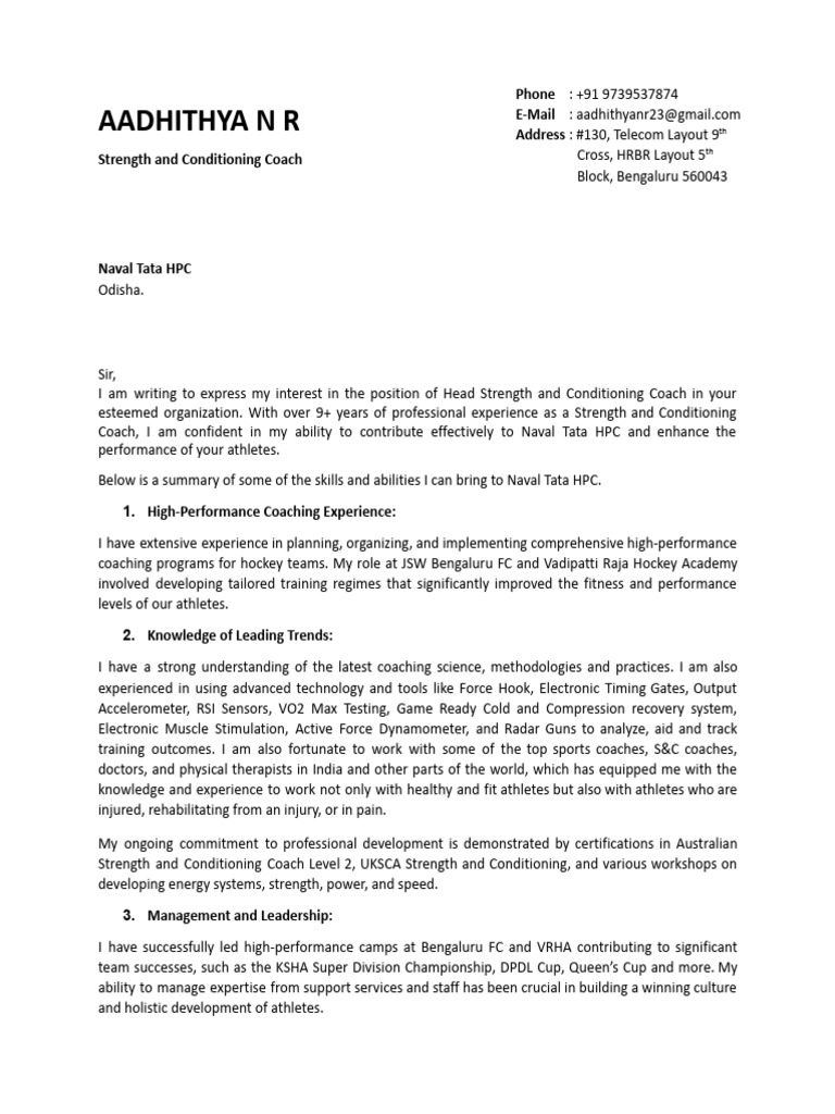 Cover Letter Naval Tata HPC | PDF