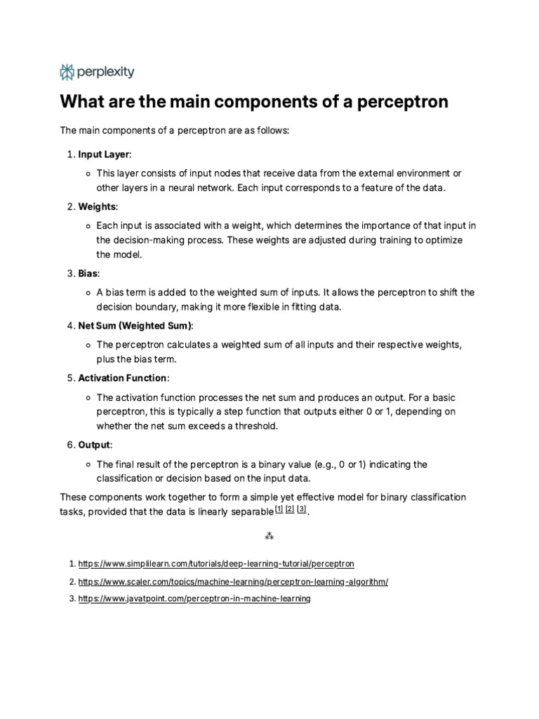 What Are The Main Components of A Perceptron | PDF