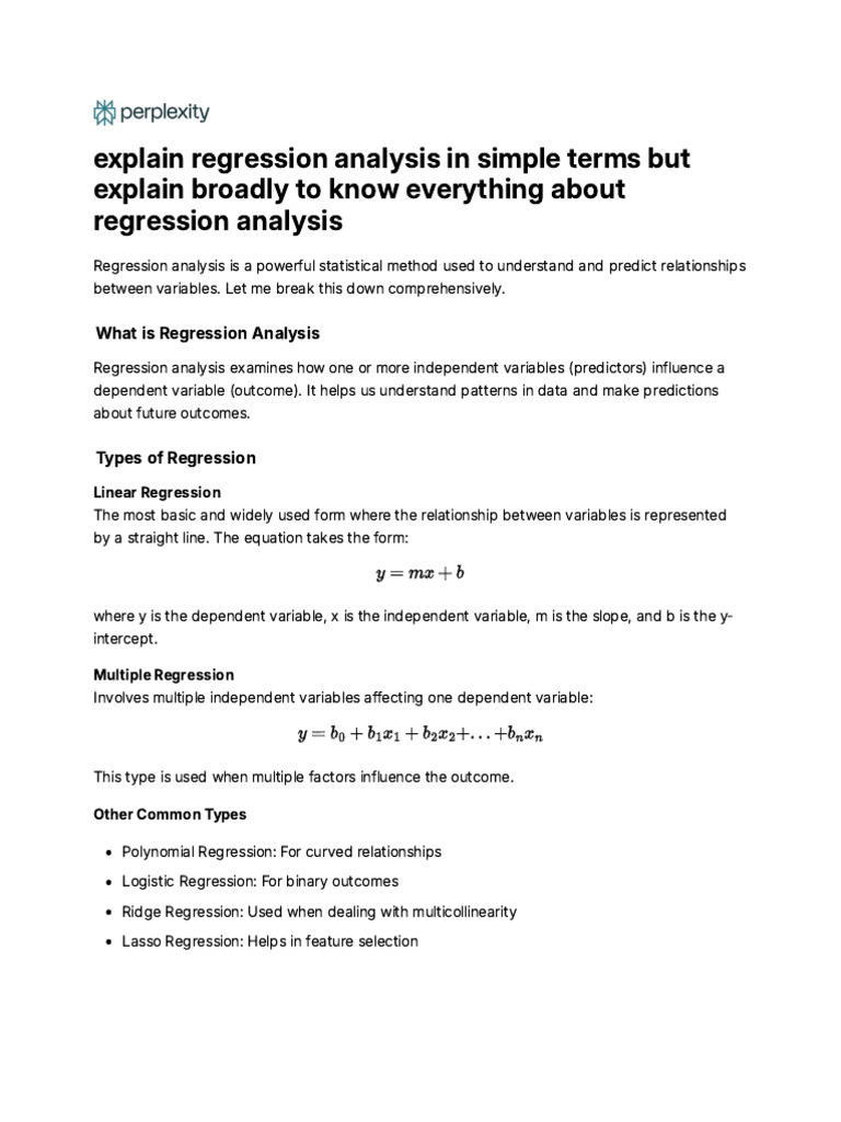 Explain Regression Analysis in Simple Terms But Ex | PDF | Regression Analysis | Dependent And ...