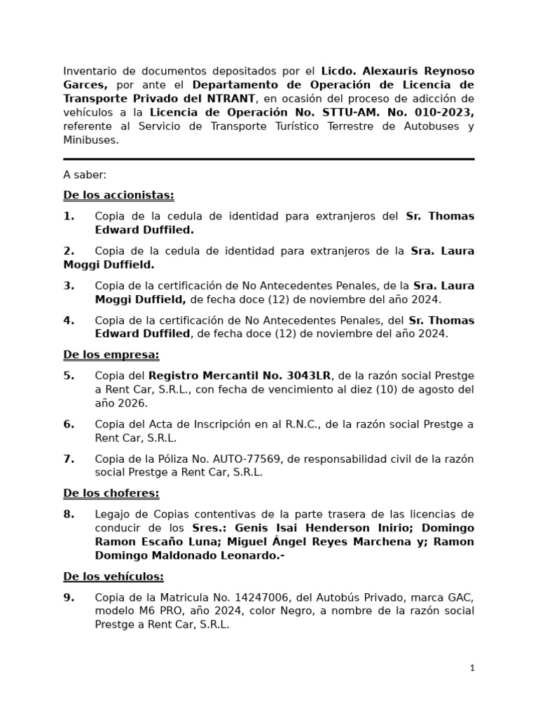 INVENTARIO - Intrant 2 | PDF | Transporte | Vehículos