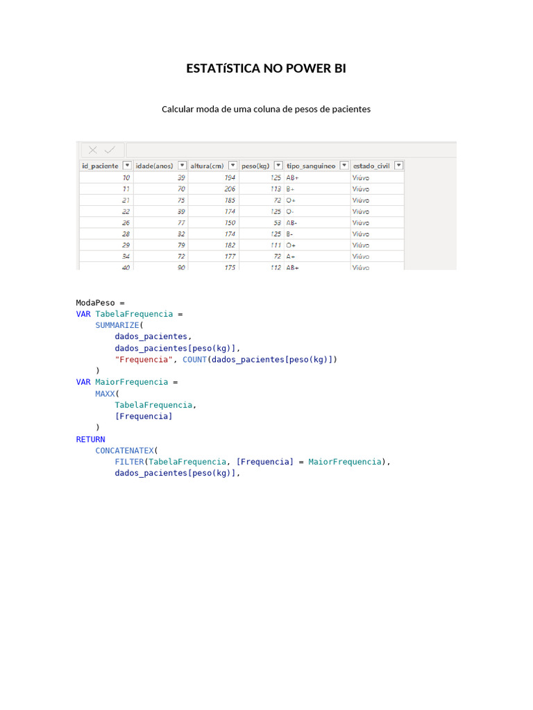 MODA ESTATíSTICA NO POWER BI | PDF