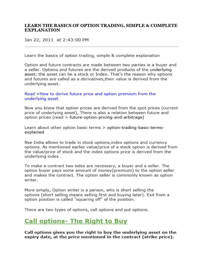 Learn The Basics of Option Trading | PDF | Option (Finance) | Put Option