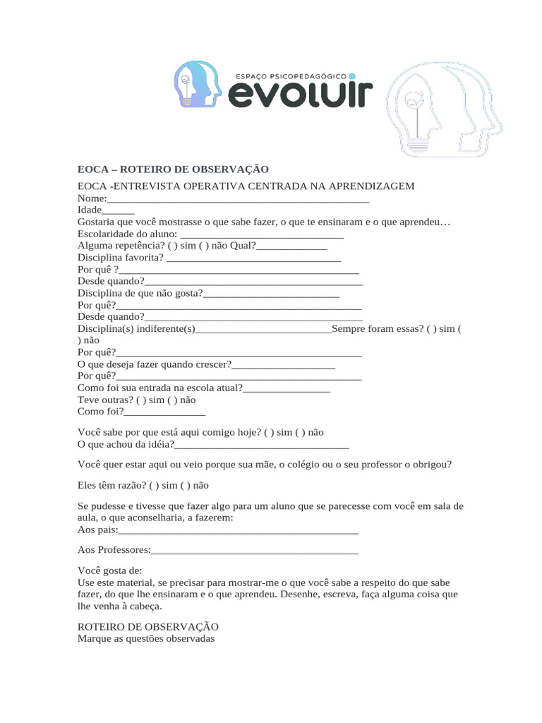Eoca - Roteiro de Observação | PDF