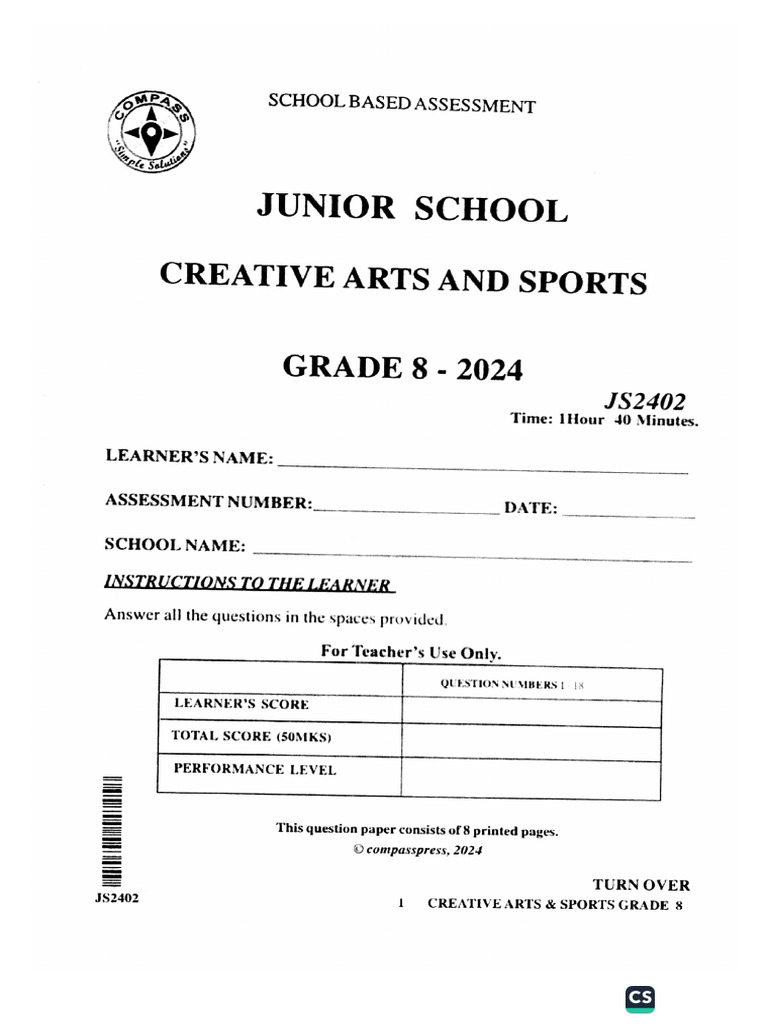 Compass Exams Grade 8 Overview 2025 | PDF