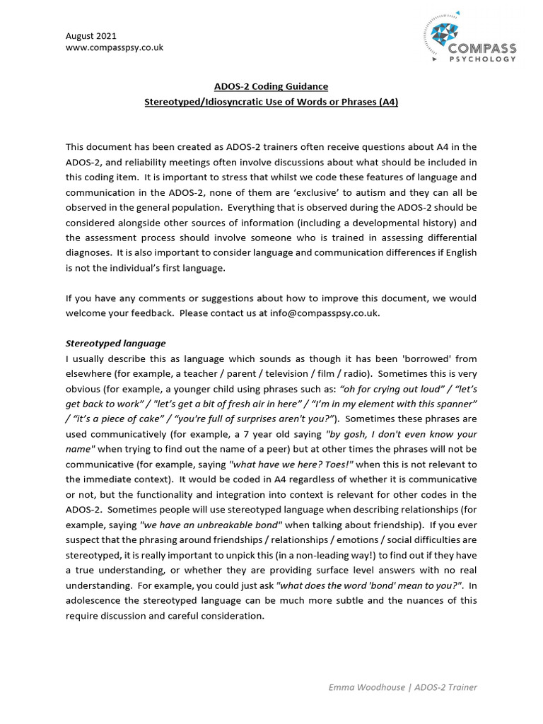 ADOS-2 Coding Guidance on Language Use | PDF | Human Communication ...