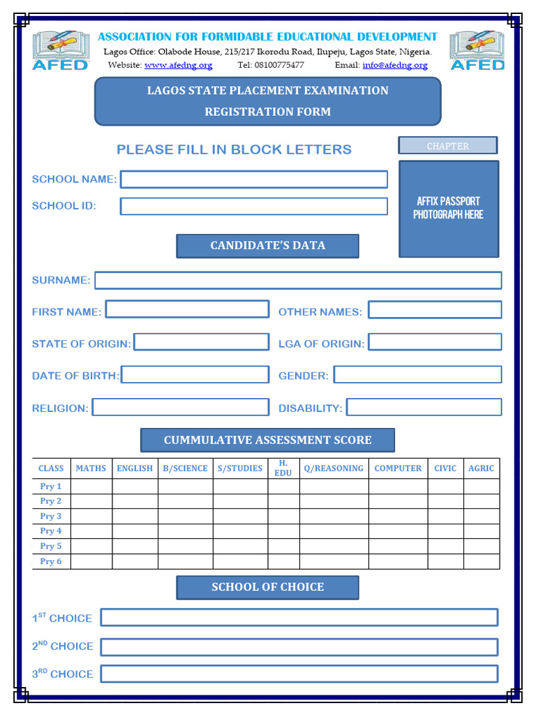 AFED Exam Registration Form | PDF