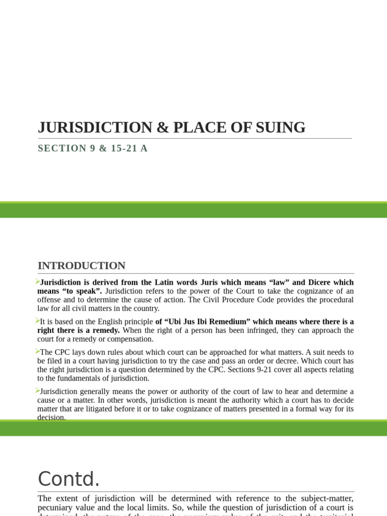 Jurisdiction and Place of Suing Explained | PDF | Lawsuit | Jurisdiction