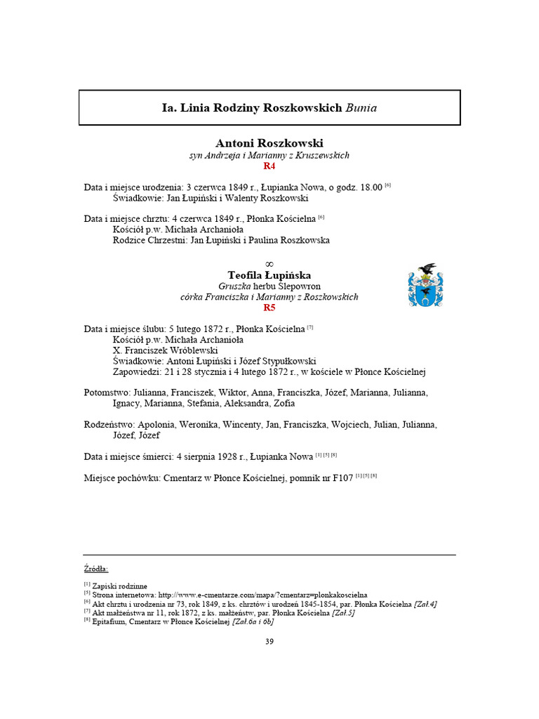 Purski Tablice Genealogiczne Rodziny Roszkowskich 39 | PDF