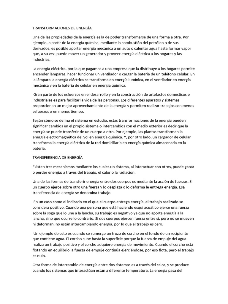 Transformaciones y Transferencias de Energia | PDF | Ingenieria ...