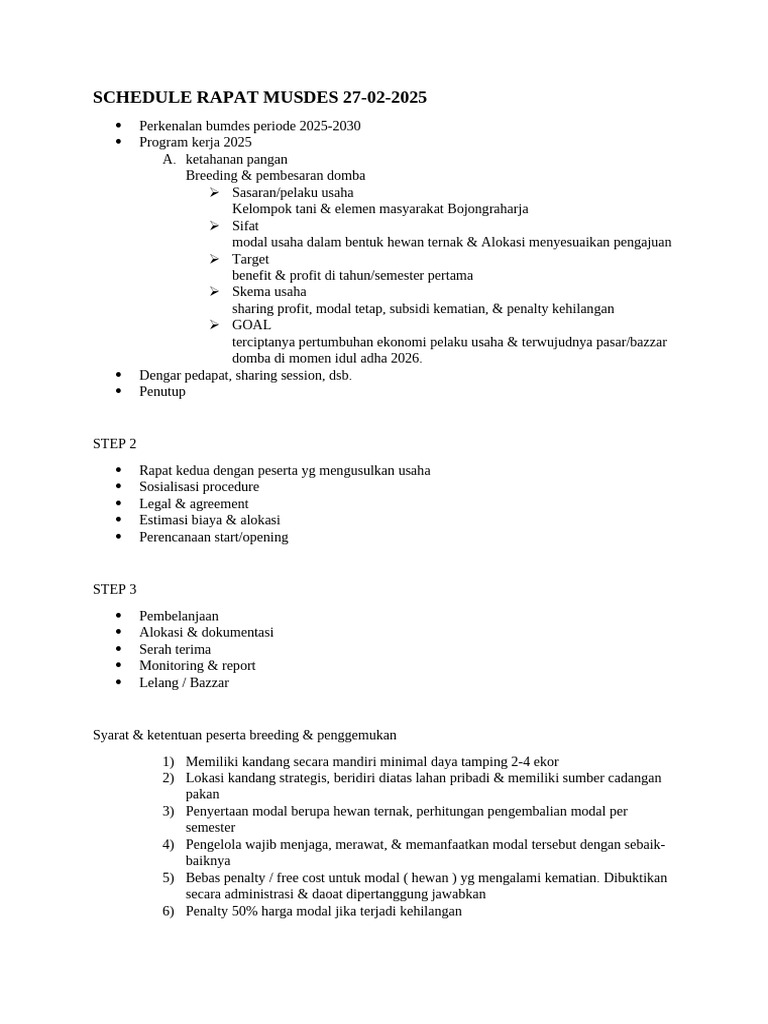 SCHEDULE RAPAT MUSDES Ketahanan Pangan | PDF