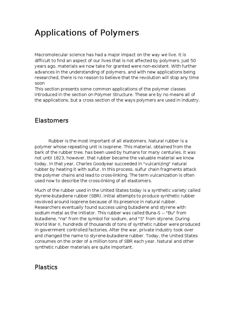 Applications of Polymers: From Elastomers to Fibers and Processing ...