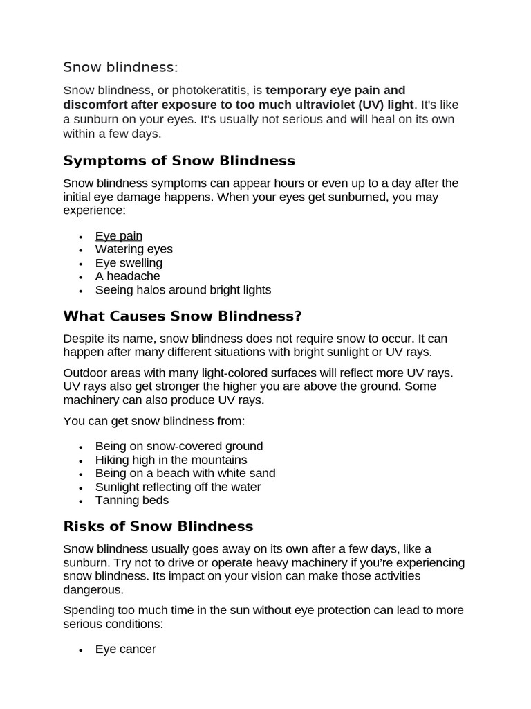 Understanding Snow Blindness Symptoms | PDF