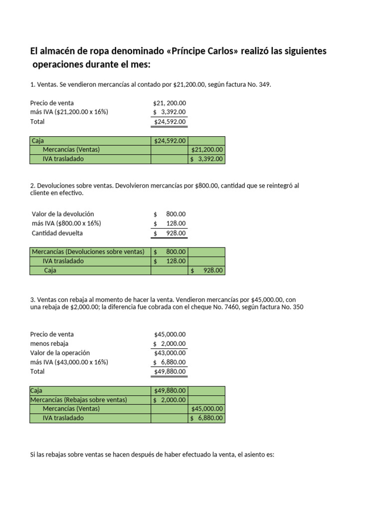 Ejercicios de IVA Trasladado-Por Trasladar, Acreditable-Acreditar PDF ...