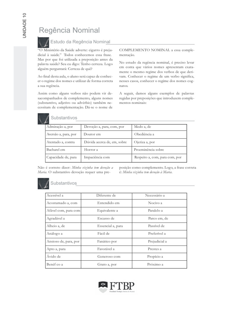 Regência Nominal: Uso de Preposições | PDF | Gramática | Famílias ...