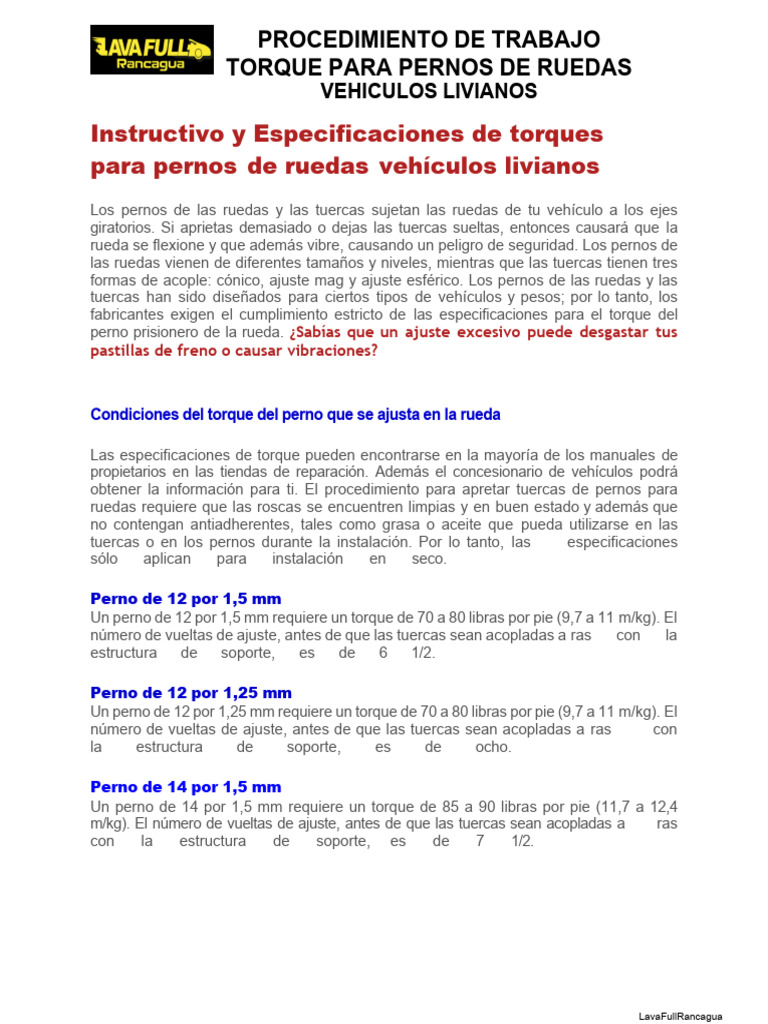 PT Aplicacion Torque Ruedas | PDF | Tornillo