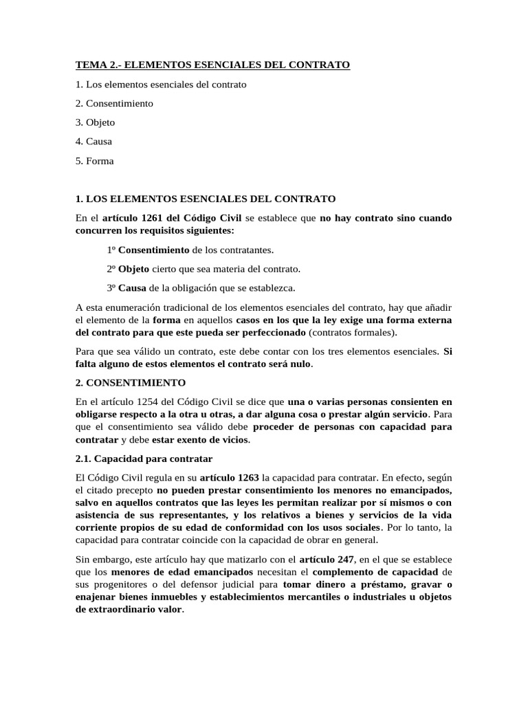 TEMA 2. - Elementos Esenciales Del Contrato | PDF | Intención (Derecho ...