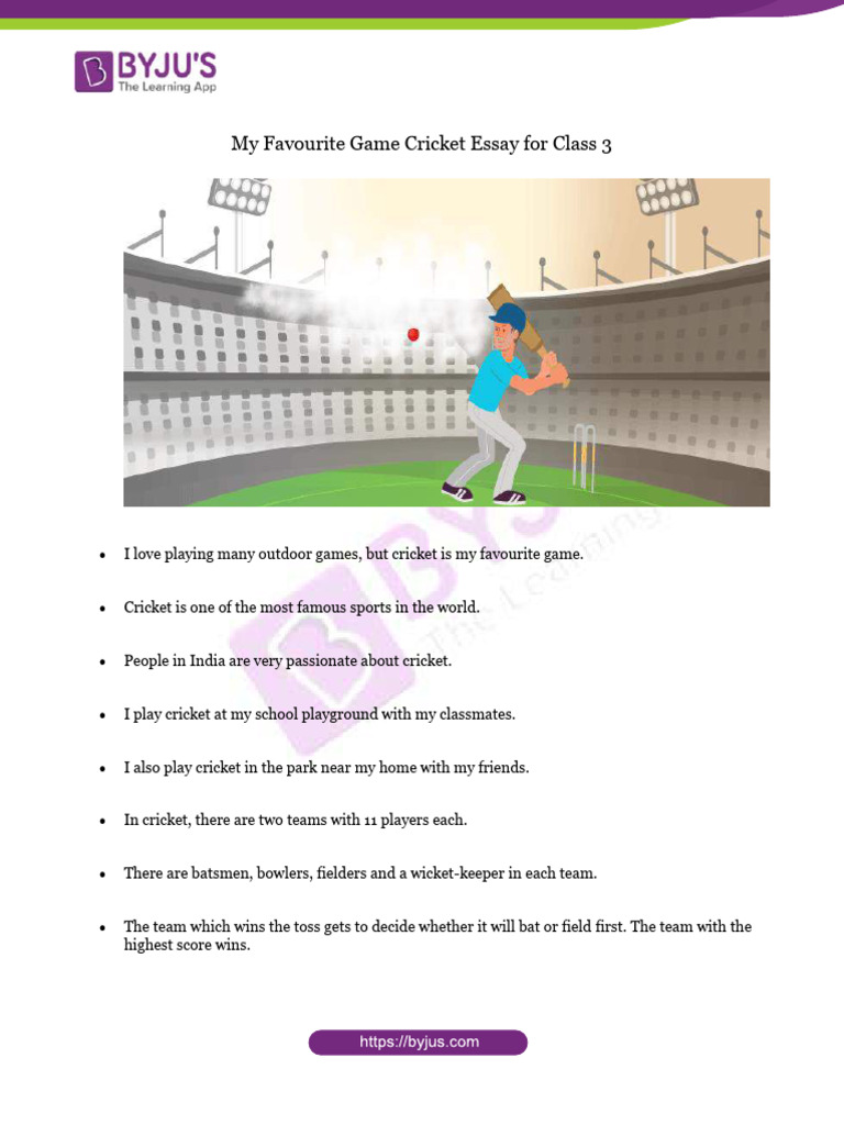 My Favourite Game Cricket Essay For Class 3 | PDF