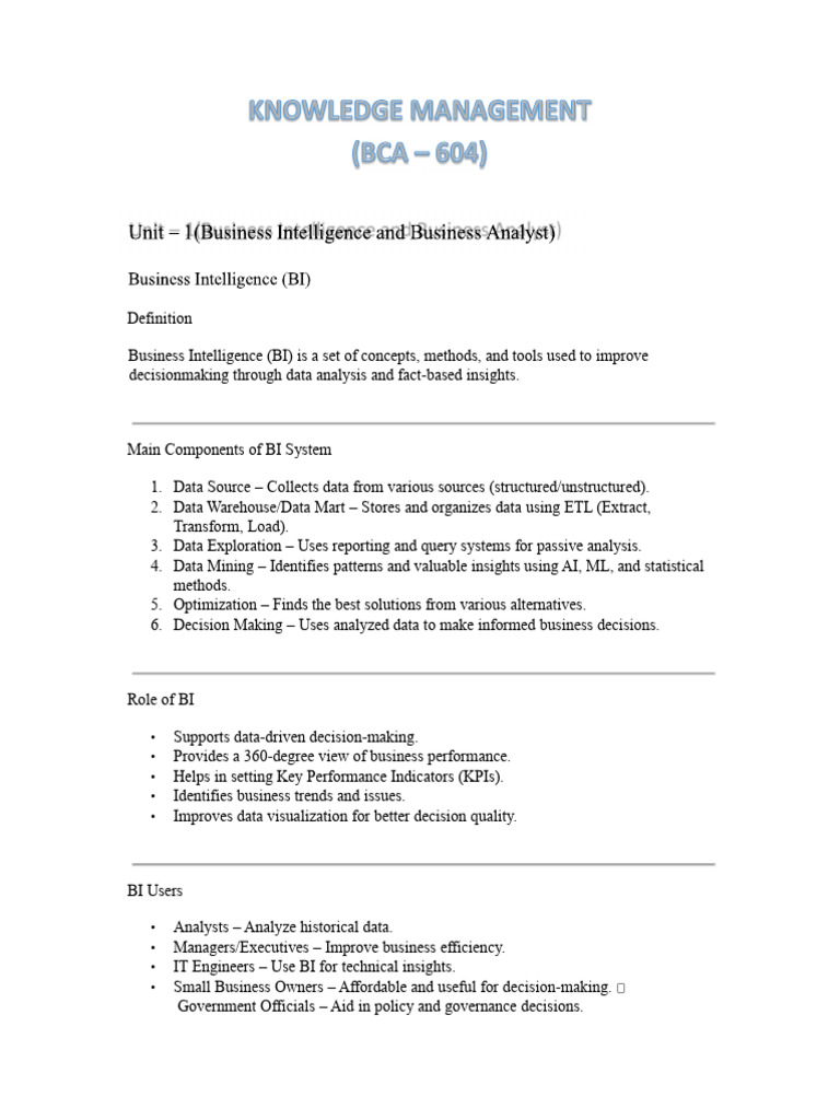 Knowlwdge Management Unit-1 | PDF | Business Intelligence | Decision Support System