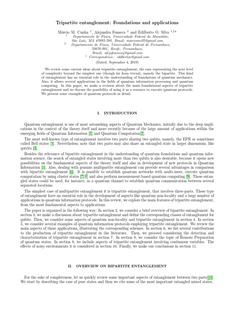 Tripartite Ent-Foundations and Applications | PDF | Quantum ...