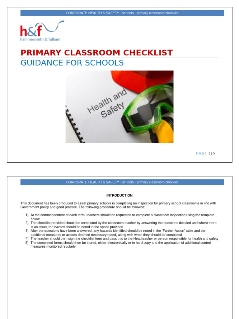 Primary Classroom Safety Checklist | PDF | Classroom | Electrical Connector