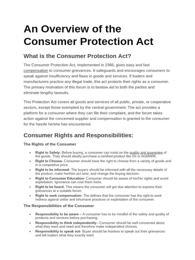 What Is The Consumer Protection Act | PDF | Consumer Protection | Complaint