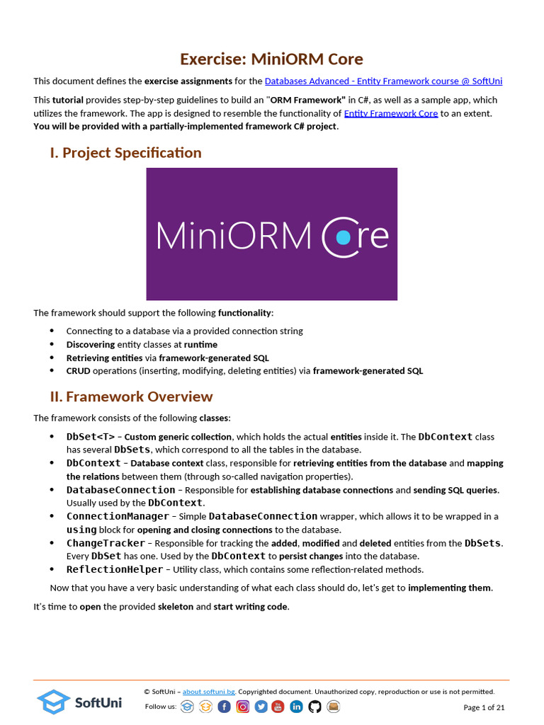 01.ORM Fundamentals Exercise MiniORM | PDF | Method (Computer ...