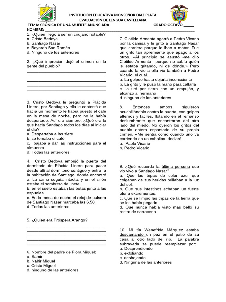 Evaluación Cronica de Una Muerte Anunciada CP 5 | PDF