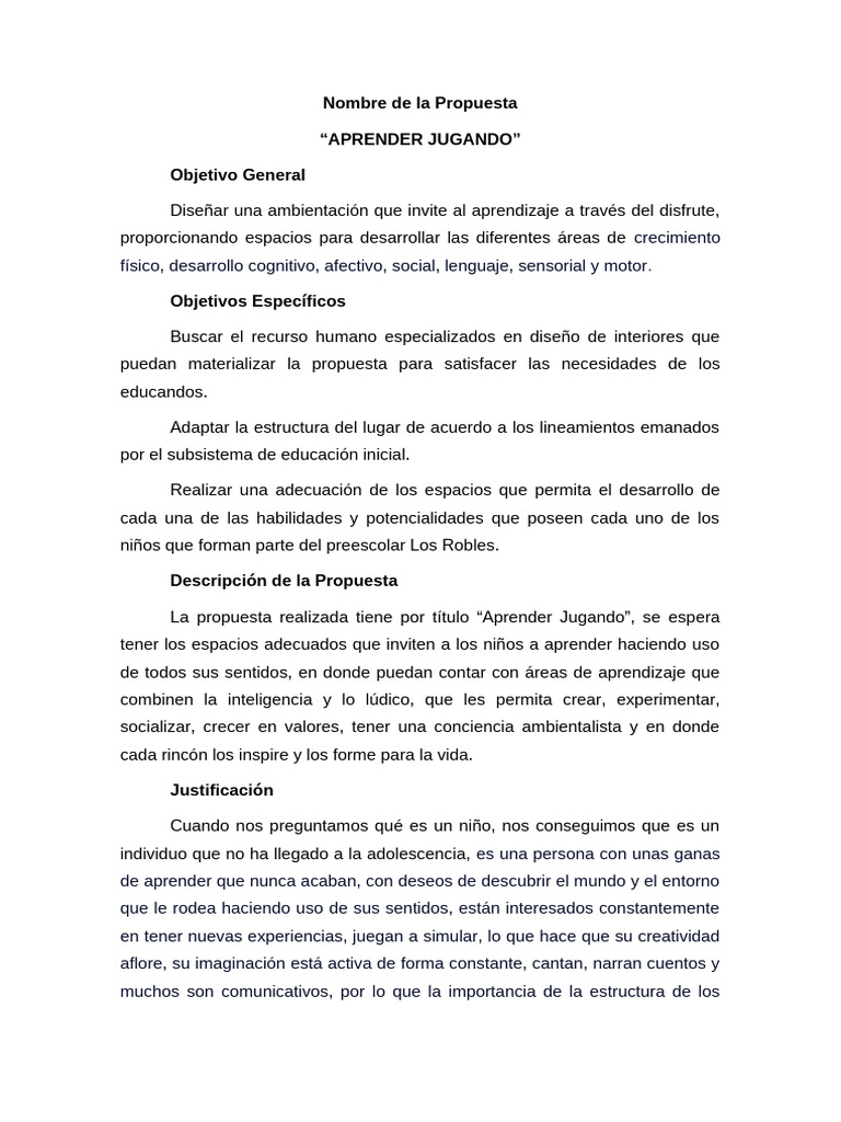 Proyecto Teòrico de La Ambientaciòn | PDF | Aprendizaje | Educación de la primera infancia