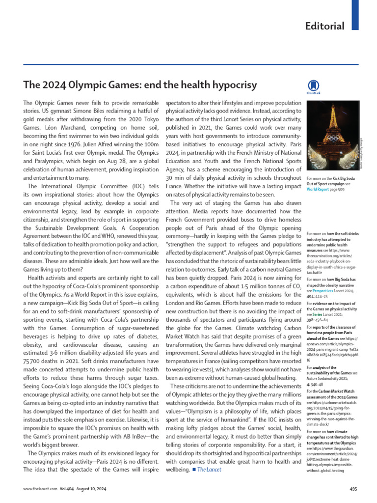 The 2024 Olympic Games End The Health Hypocrisy L | PDF | Soft Drink | Olympic Games