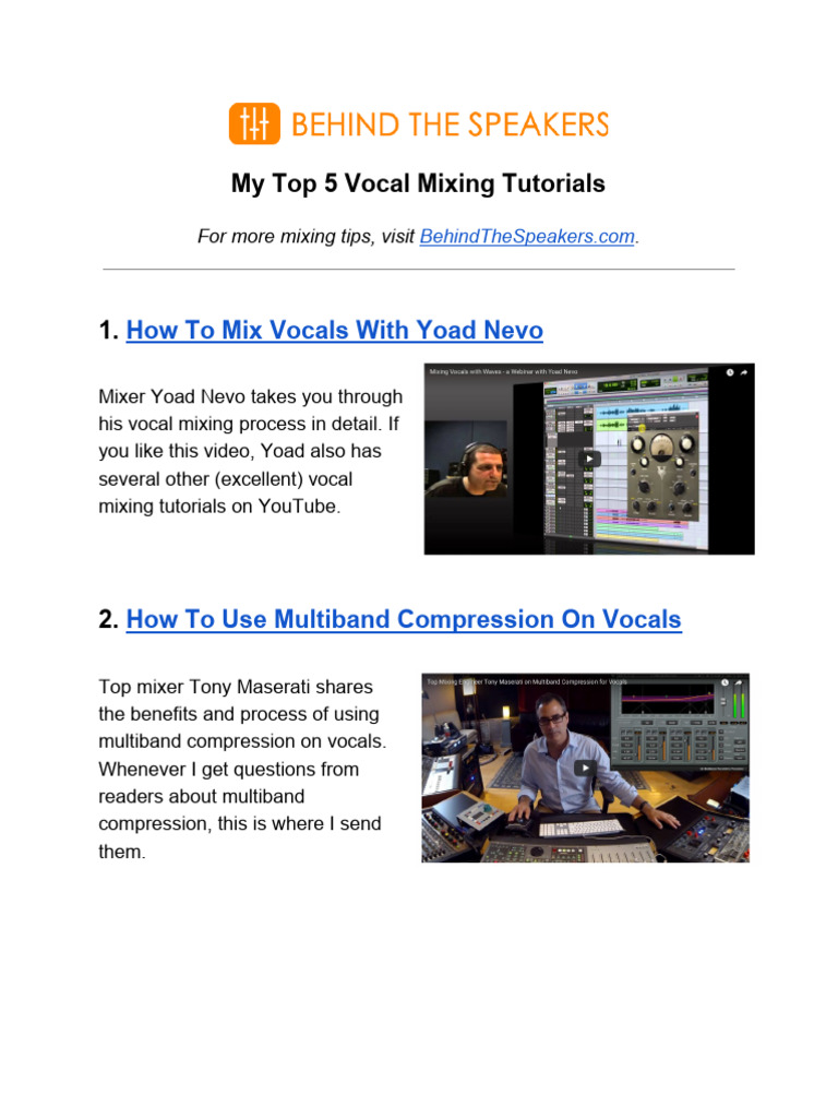 List of Top Vocal Mixing Tutorials | PDF