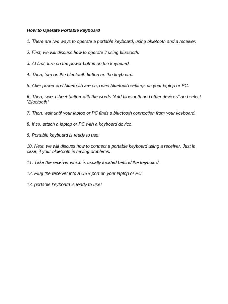 How to Operate Portable Keyboard | PDF