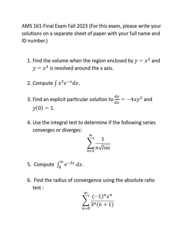 AMS 161 Final Fall 2023 | PDF