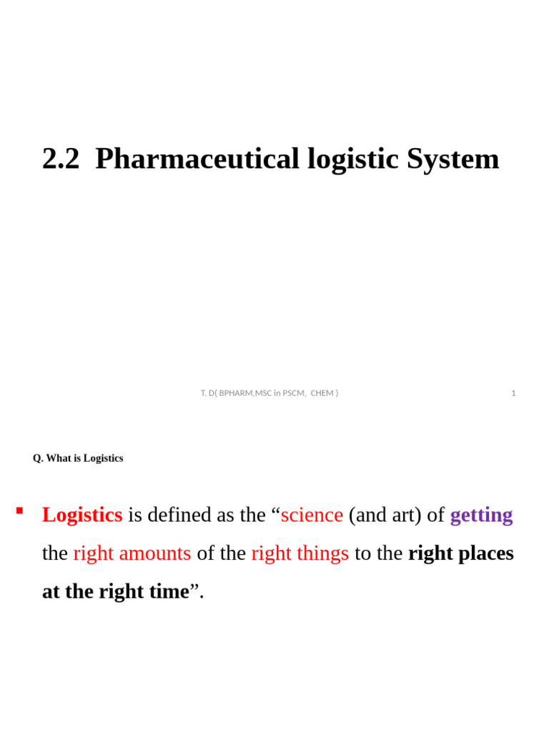 Pharmaceutical Logistics Overview | PDF | Logistics | Goods