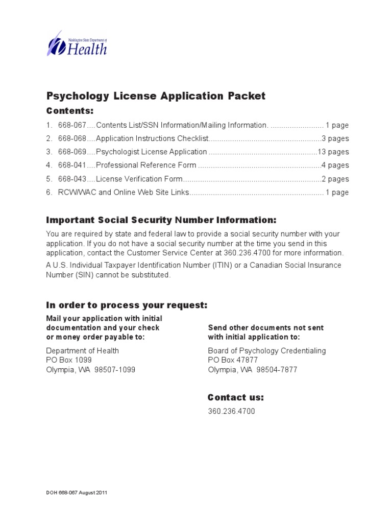 Psychology License Application Packet: Contents | PDF | Criminal Record ...