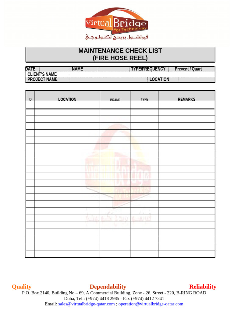Fire Hose Reel Inspection Checklist | PDF
