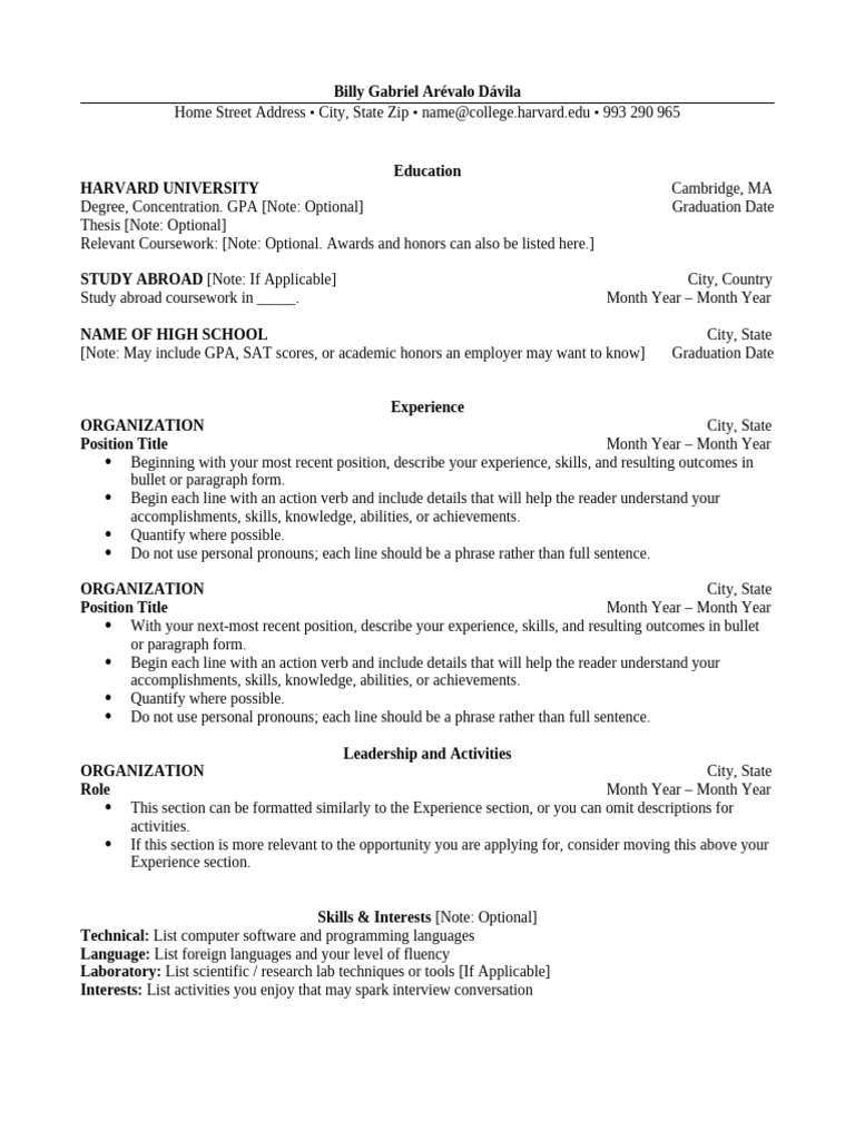 MAKE A COPY OF THE DOC - Harvard CV Template | PDF | Linguistics