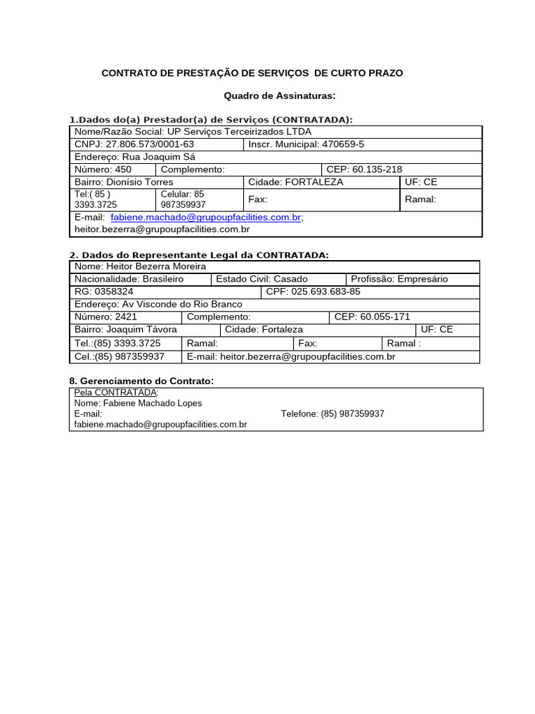 Contrato de Serviços de Curto Prazo | PDF