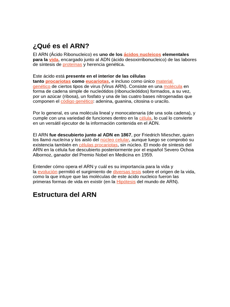 Importancia y Funciones del ARN | PDF | Rna | Adn