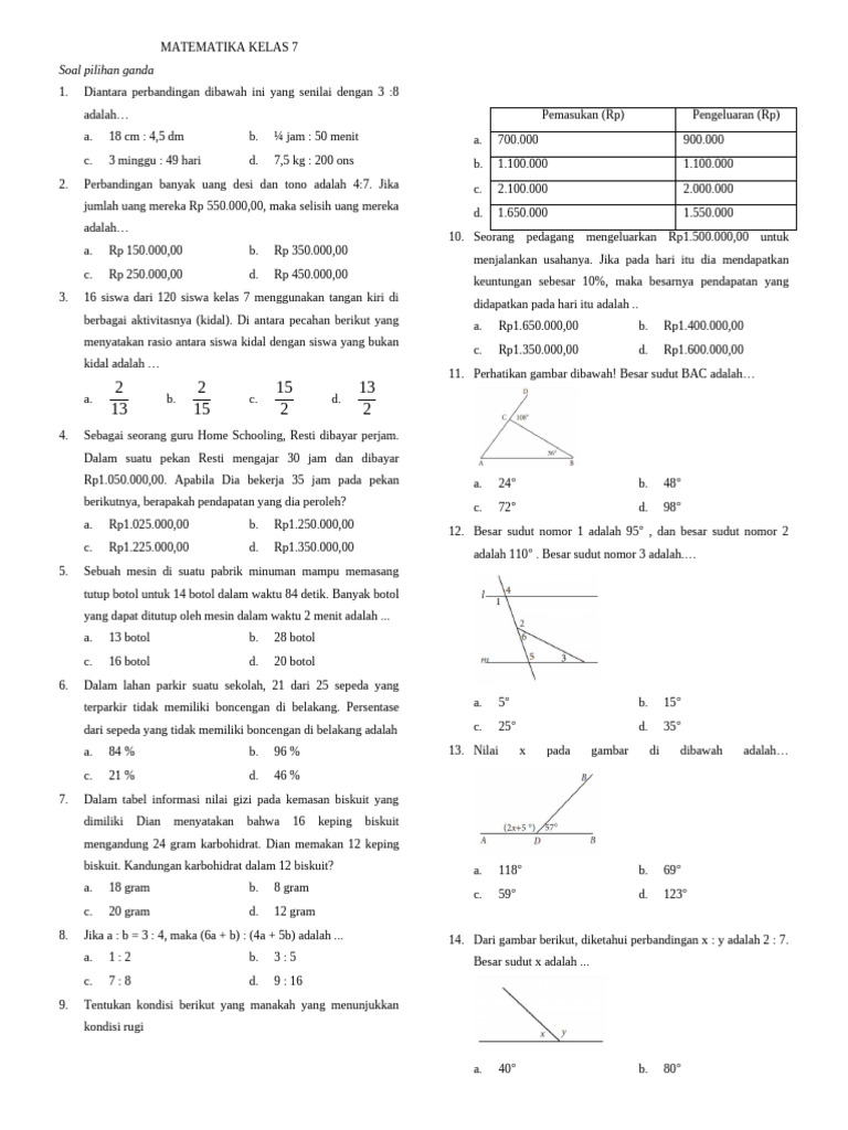 Latihan Soal Matematika Kelas 7 SMP | PDF
