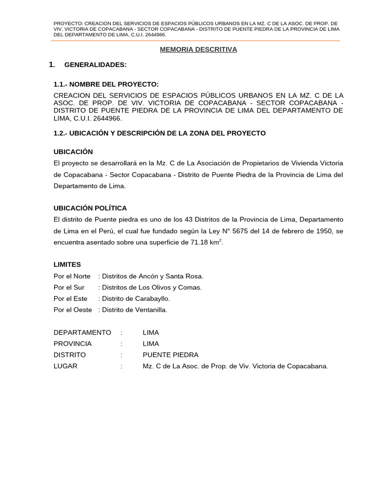 Memoria Descriptiva | PDF | Infraestructura | Materiales de construcción