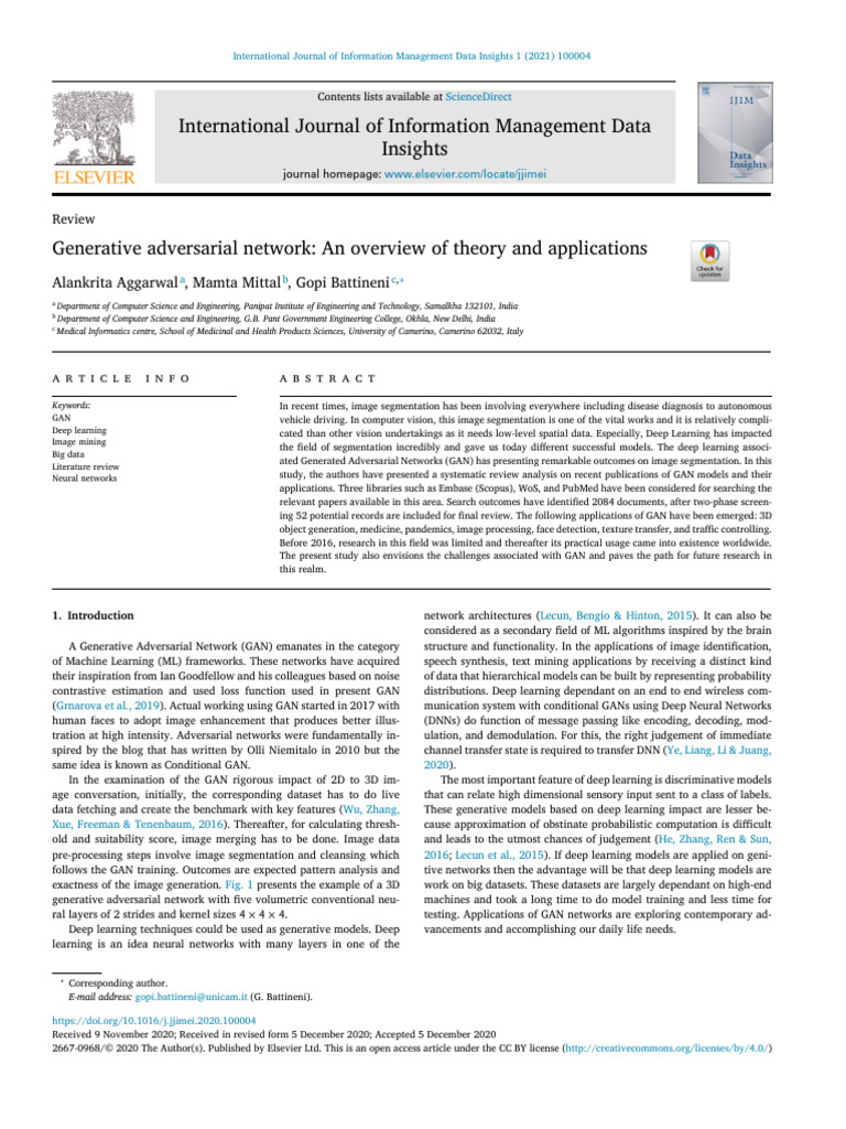 Generative adversarial network An overview of theory and applications | PDF | Deep Learning ...